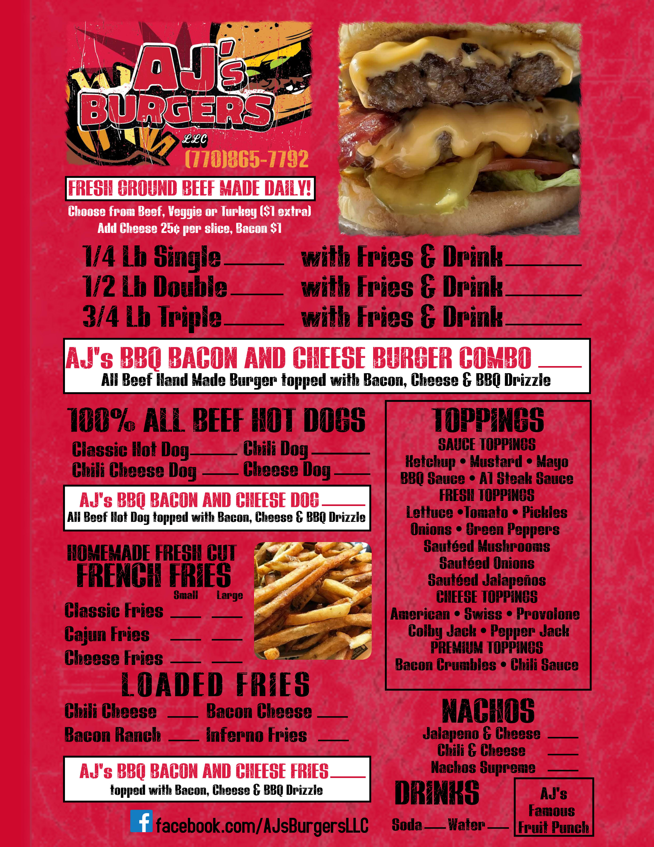 Best Food Trucks | AJ's Burgers llc - menu